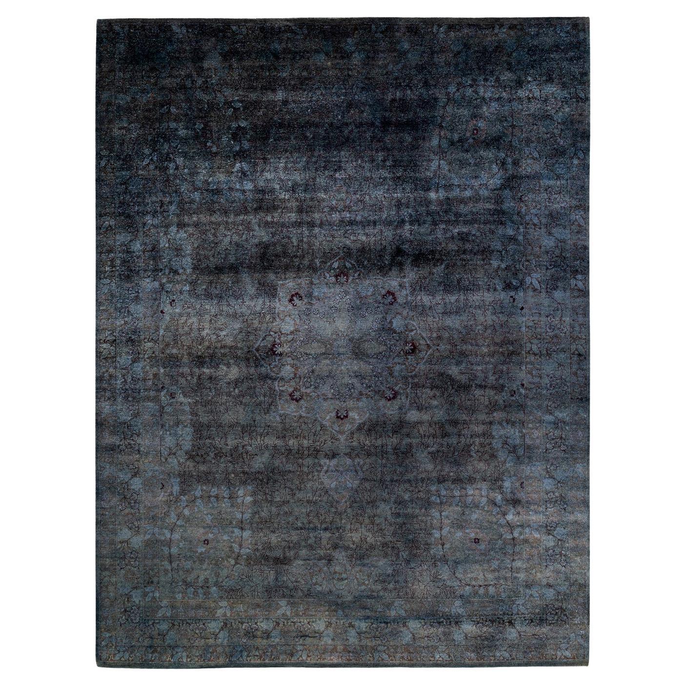 One of a Kind Hand Knotted Contemporary Overdyed Gray Area Rug For Sale ...