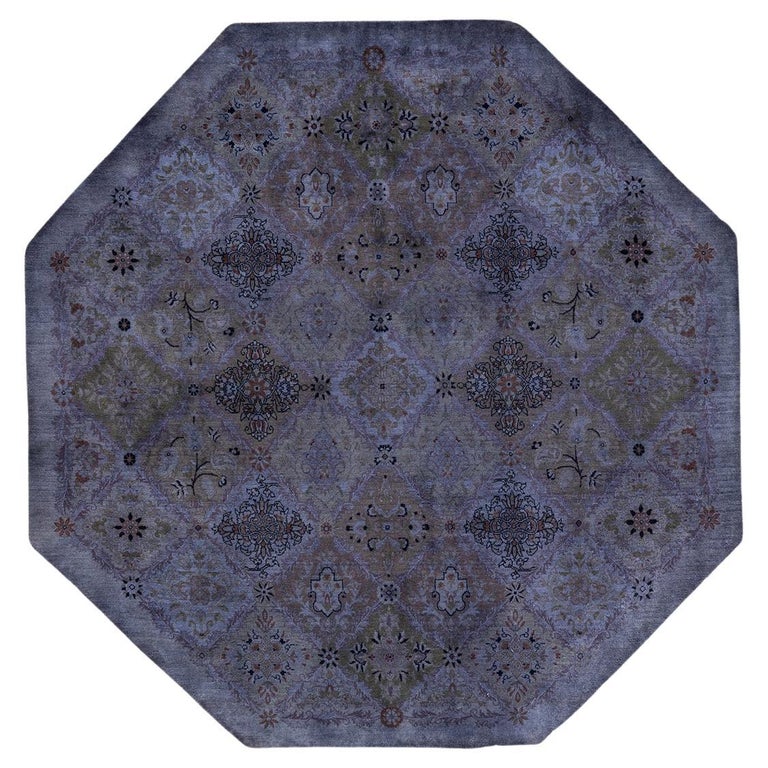 One of a Kind Hand Knotted Contemporary Overdyed Grey Octagon Area Rug ...