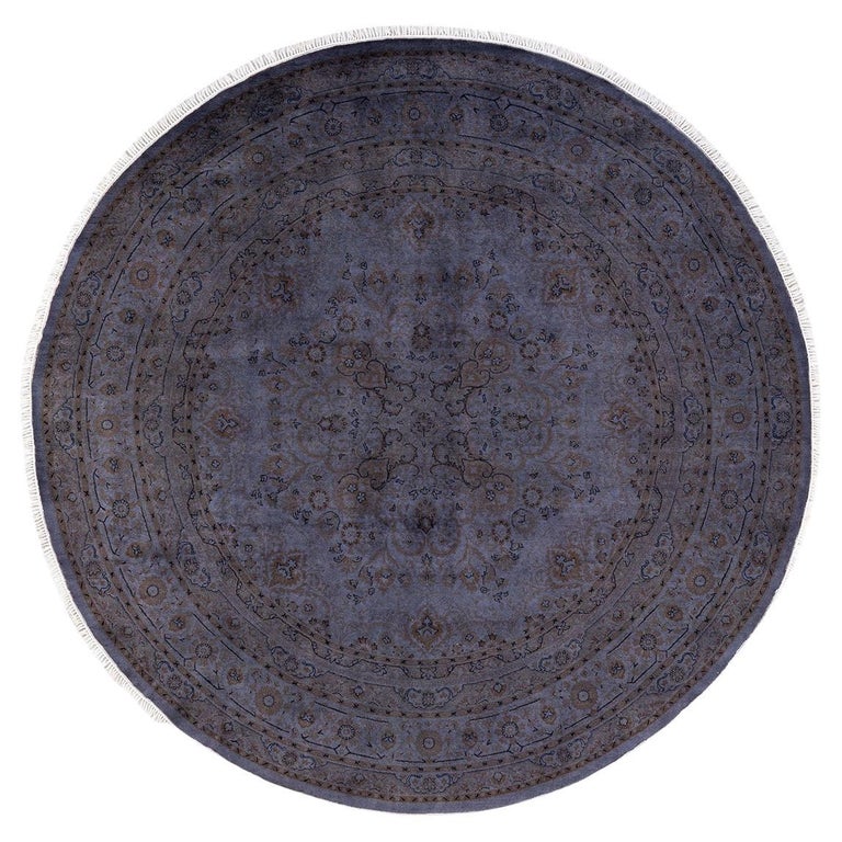 One of a Kind Hand Knotted Contemporary Overdyed Gray Round Area Rug ...