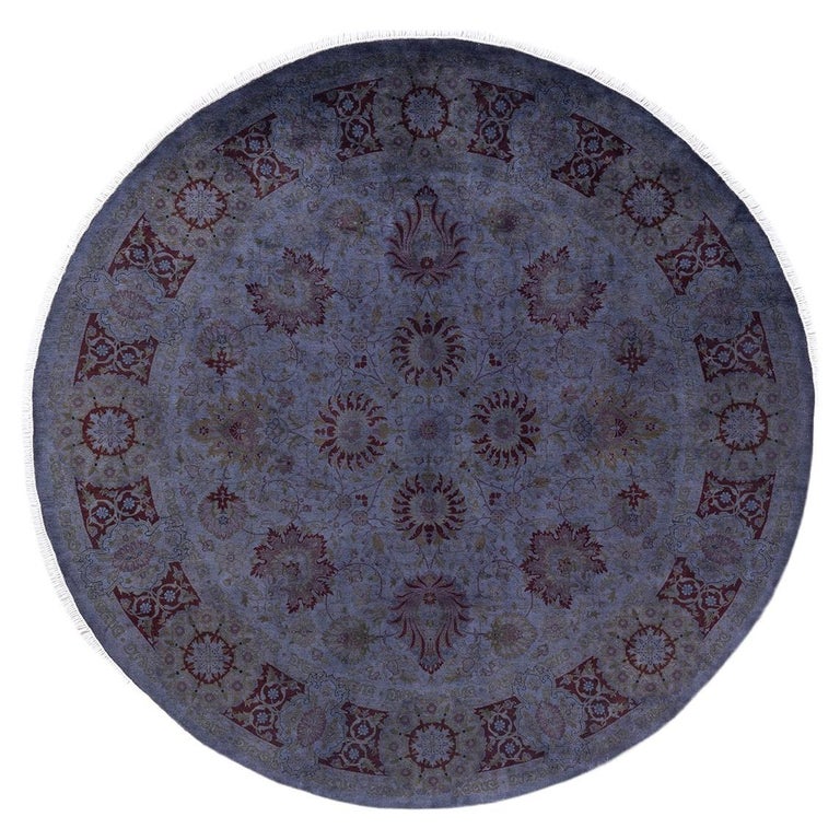 One of a Kind Hand Knotted Contemporary Overdyed Gray Round Area Rug ...