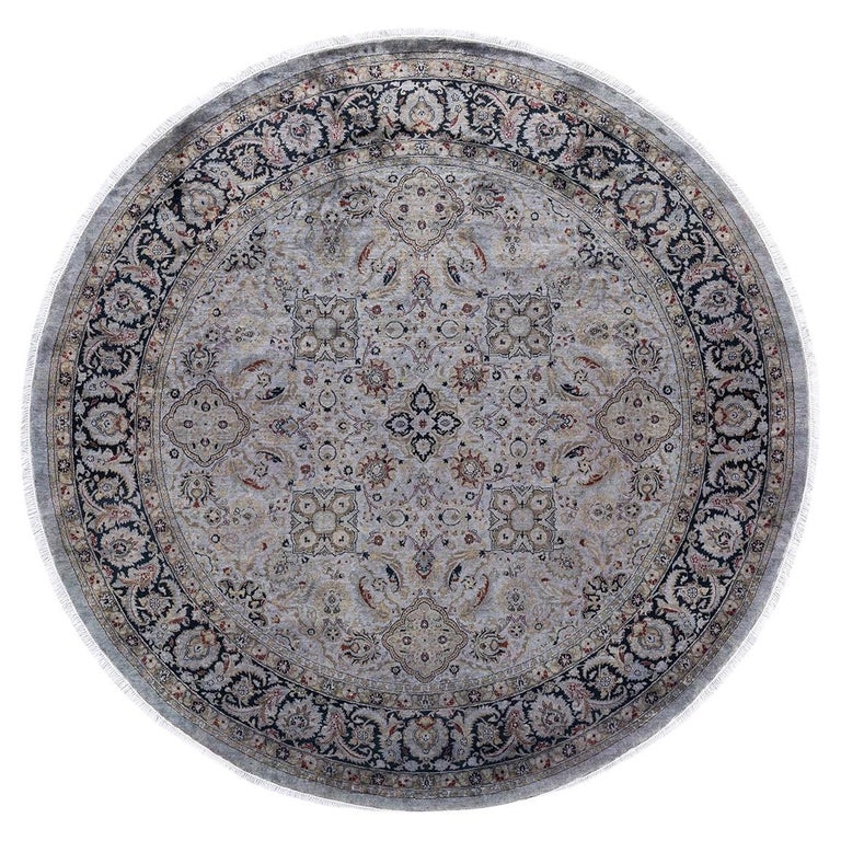 One of a Kind Hand Knotted Contemporary Overdyed Gray Round Area Rug ...