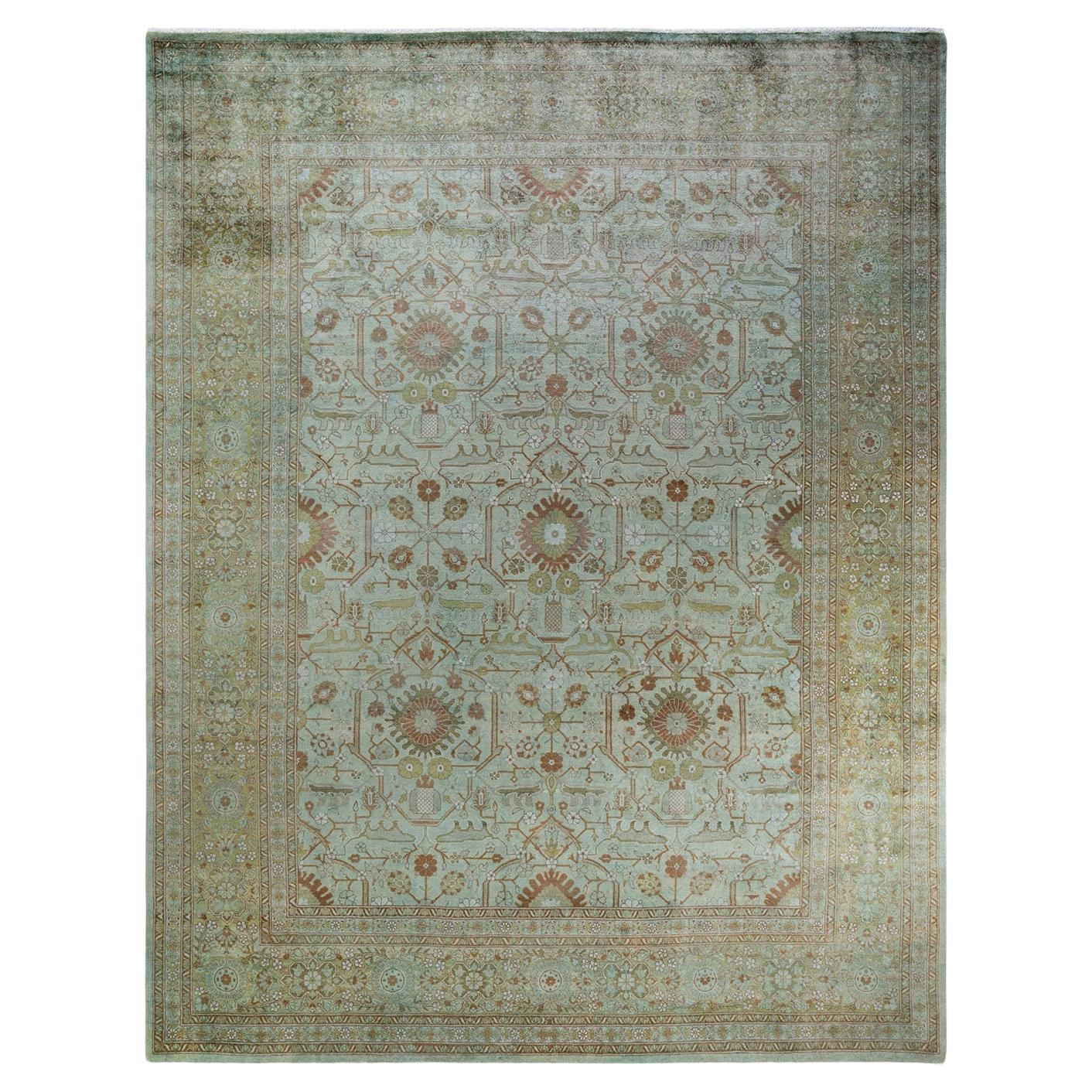 One of a Kind Hand Knotted Contemporary Overdyed Green Area Rug For ...