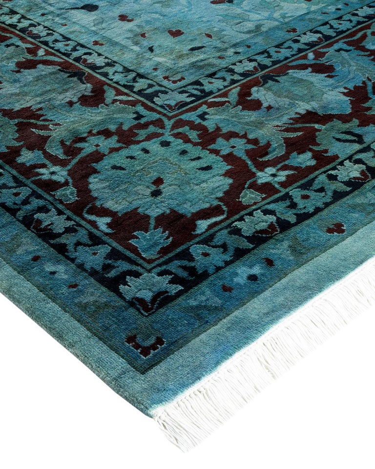One of a Kind Hand Knotted Contemporary Overdyed Light Blue Area Rug ...