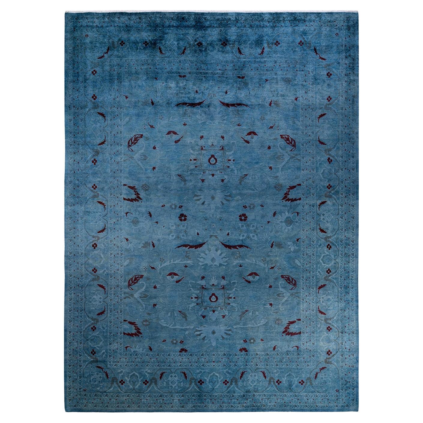 One of a Kind Hand Knotted Contemporary Overdyed Light Blue Area Rug ...