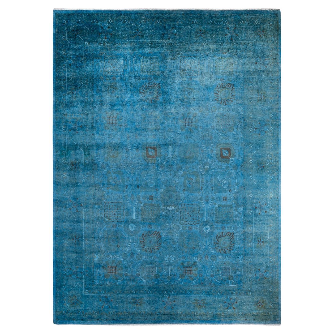 One of a Kind Hand Knotted Contemporary Overdyed Light Blue Area Rug ...