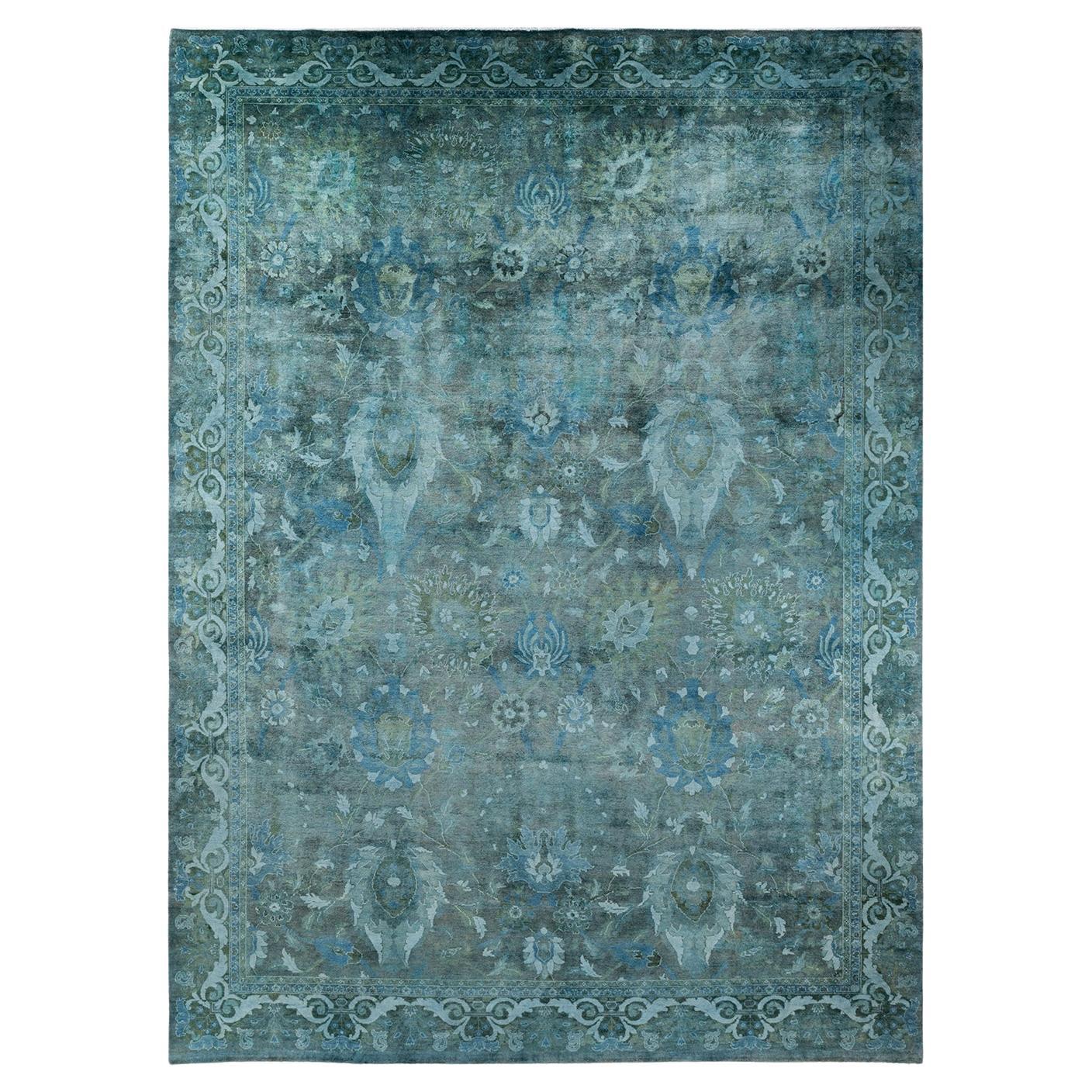 One of a Kind Hand Knotted Contemporary Overdyed Light Blue Area Rug ...