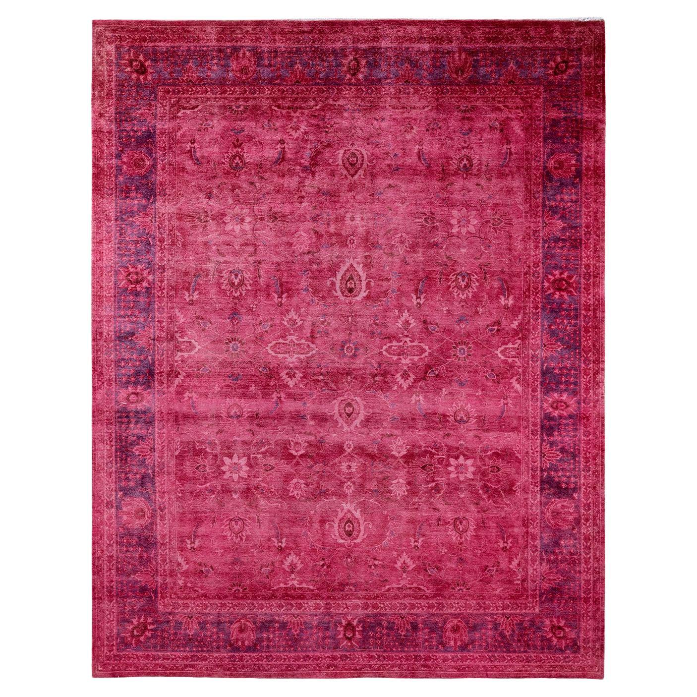 One of a Kind Hand Knotted Contemporary Overdyed Pink Round Area Rug ...