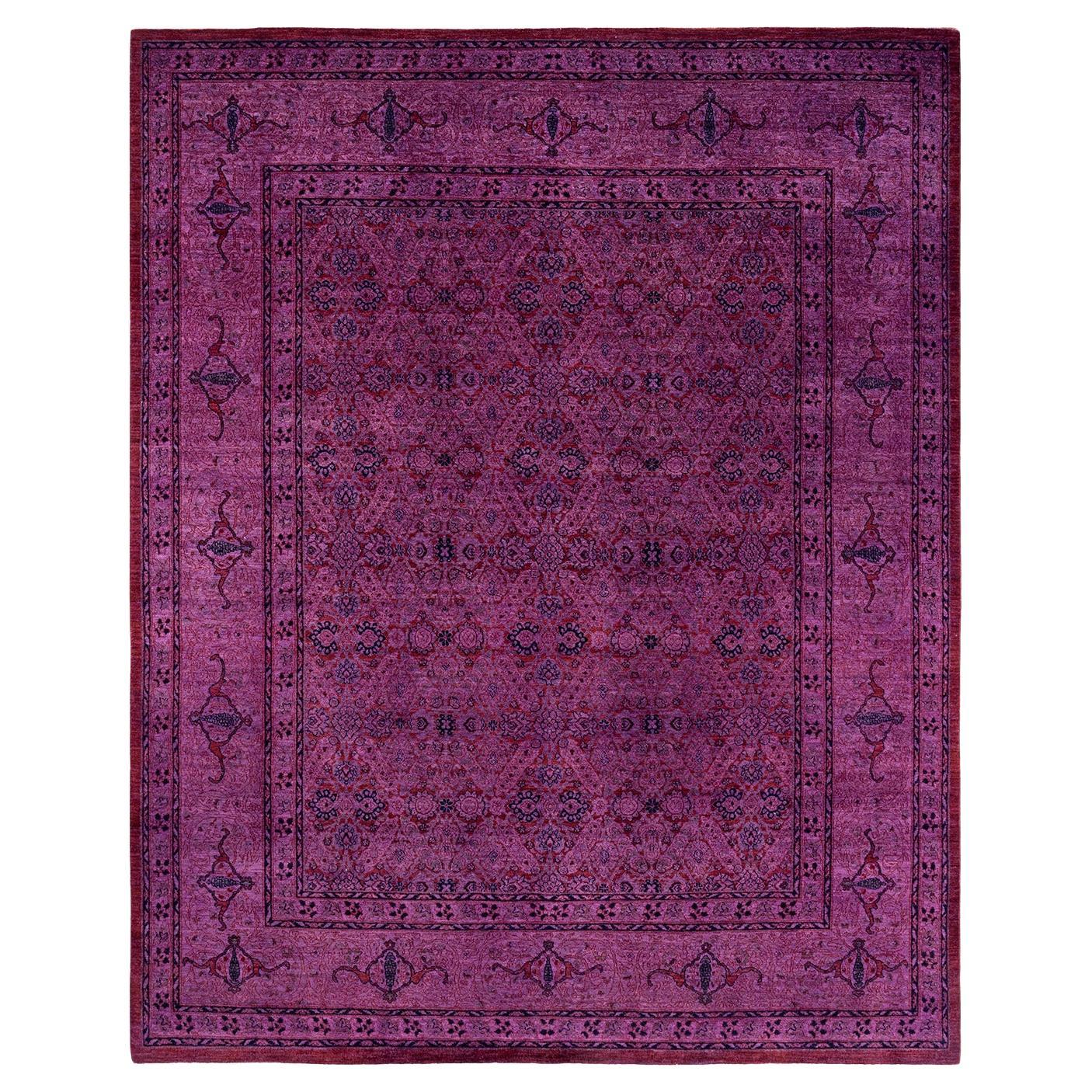 One of a Kind Hand Knotted Contemporary Overdyed Pink Round Area Rug ...