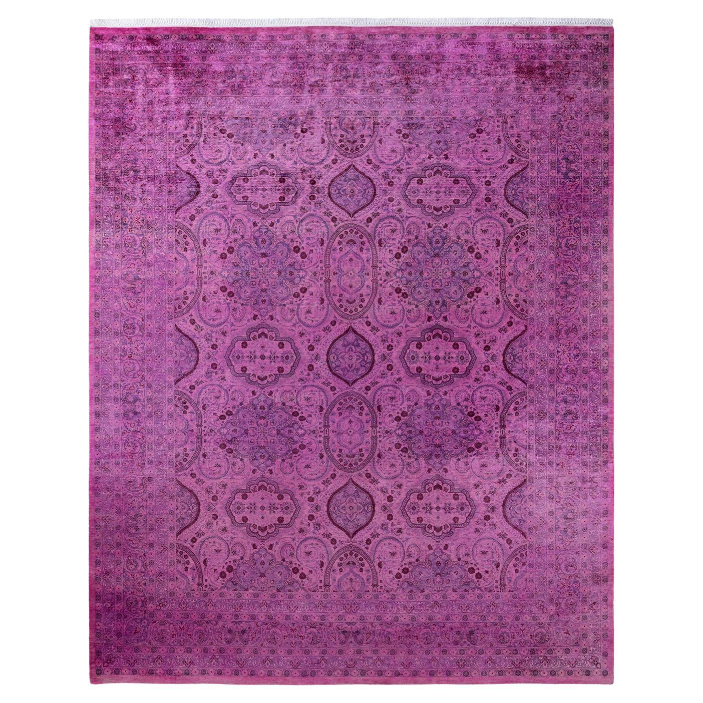 One of a Kind Hand Knotted Contemporary Overdyed Pink Round Area Rug ...