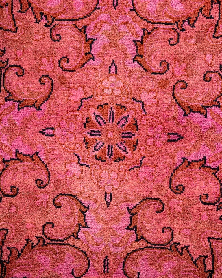 One of a Kind Hand Knotted Contemporary Overdyed Pink Round Area Rug ...