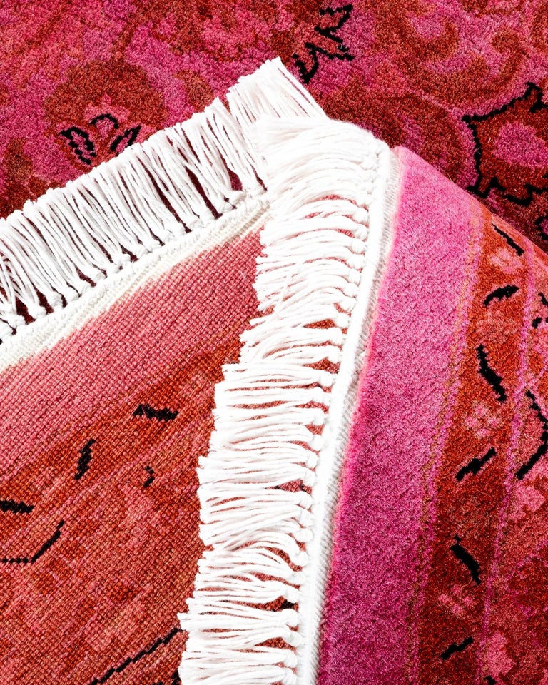 One of a Kind Hand Knotted Contemporary Overdyed Pink Round Area Rug ...