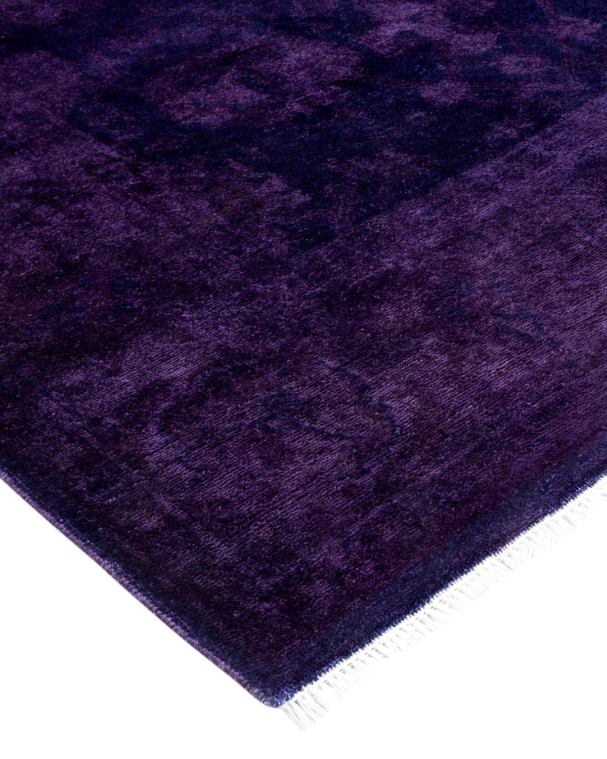 One of a Kind Hand Knotted Contemporary Overdyed Purple Area Rug For ...