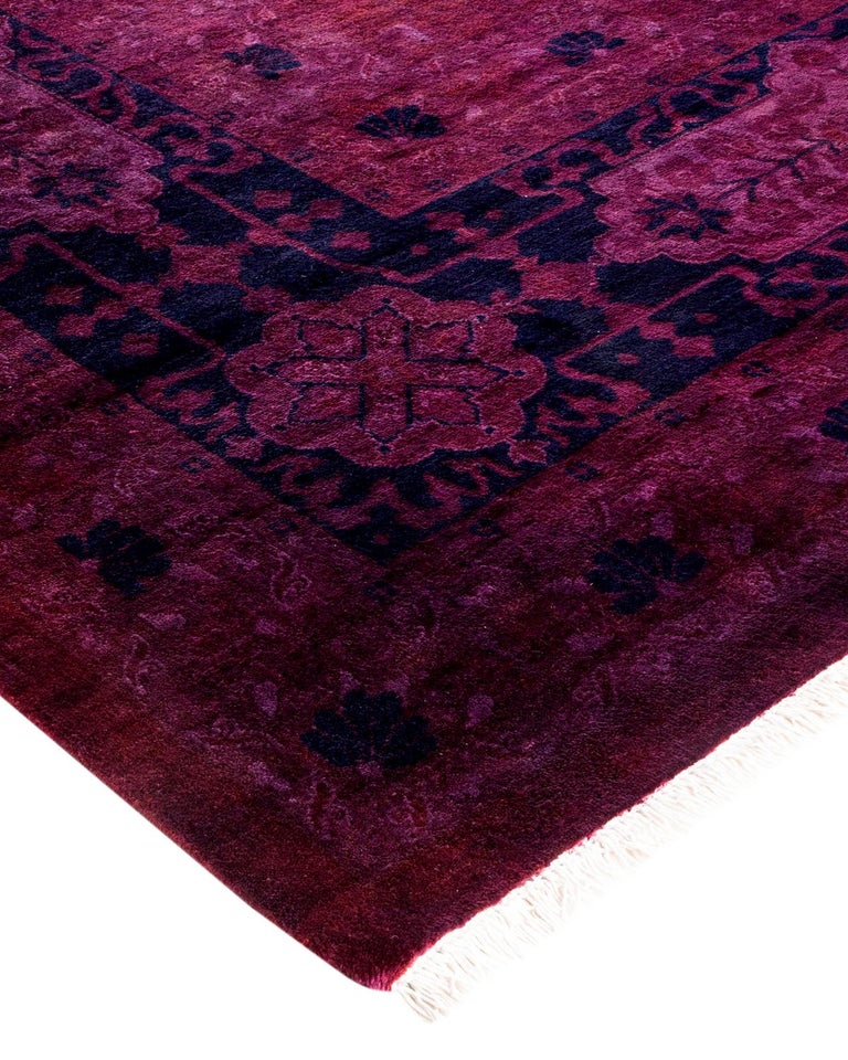 One of a Kind Hand Knotted Contemporary Overdyed Purple Area Rug For ...