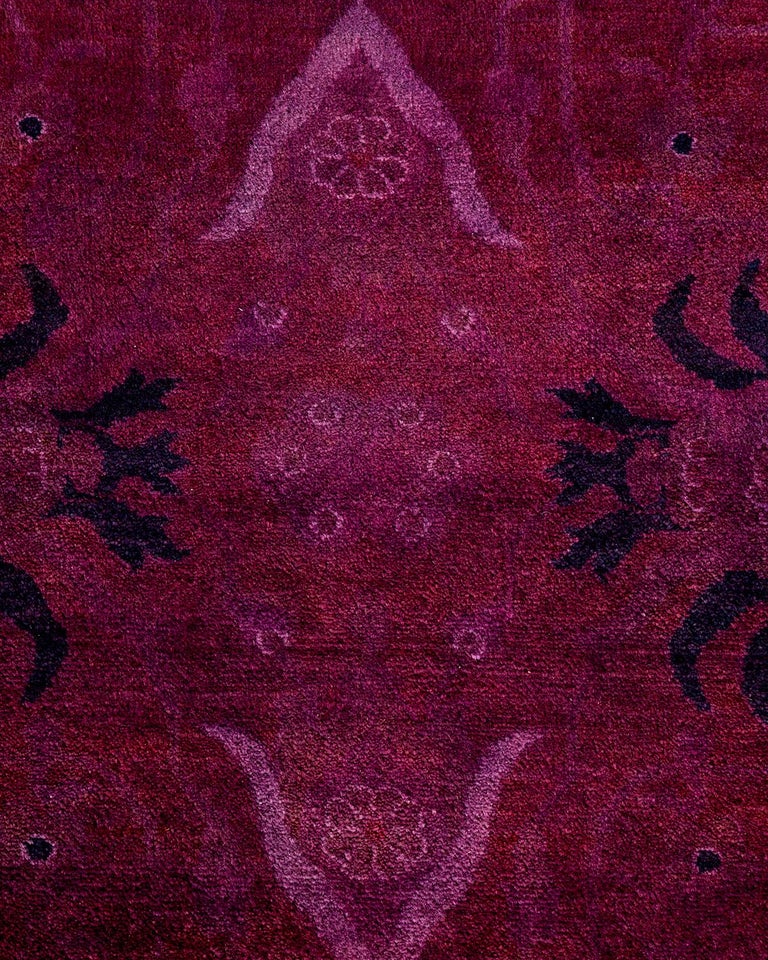 One of a Kind Hand Knotted Contemporary Overdyed Purple Area Rug For ...