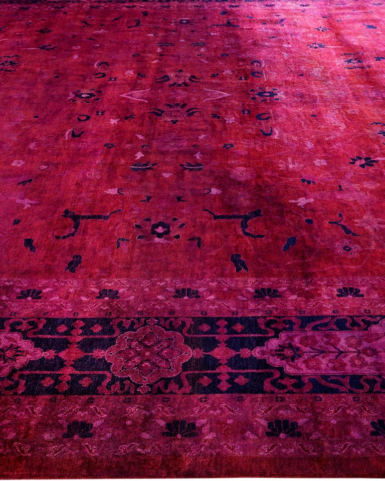 One of a Kind Hand Knotted Contemporary Overdyed Purple Area Rug For ...