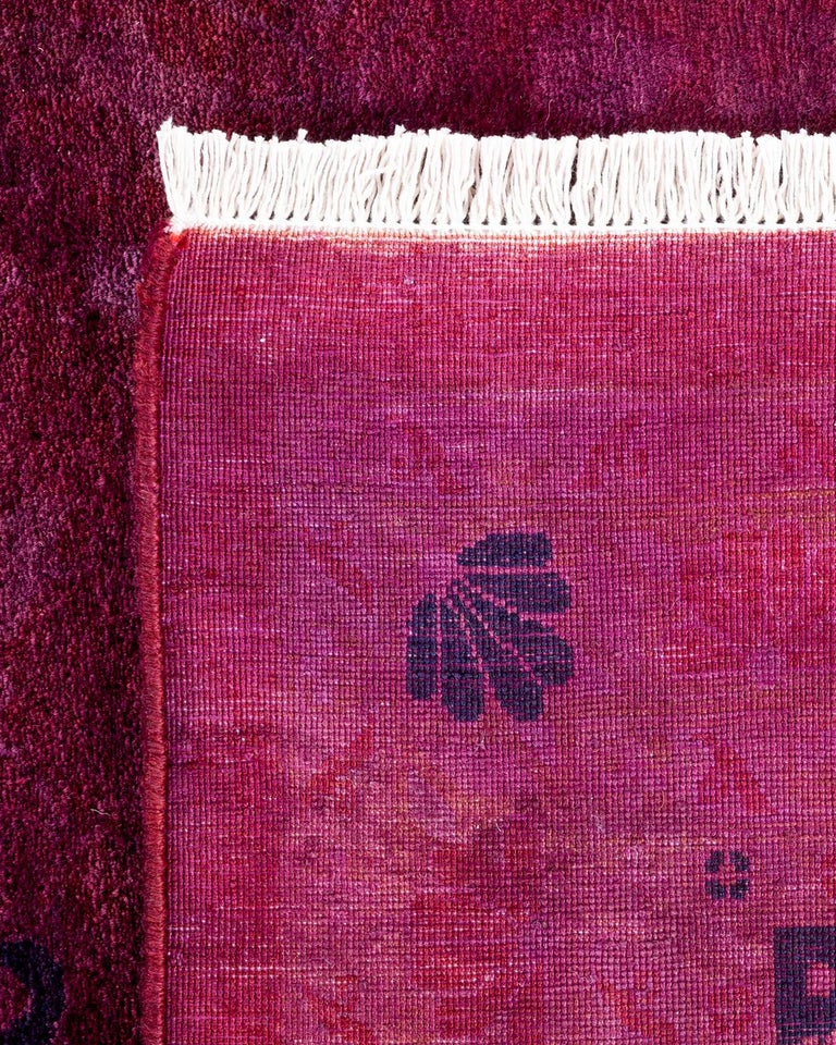 One of a Kind Hand Knotted Contemporary Overdyed Purple Area Rug For ...