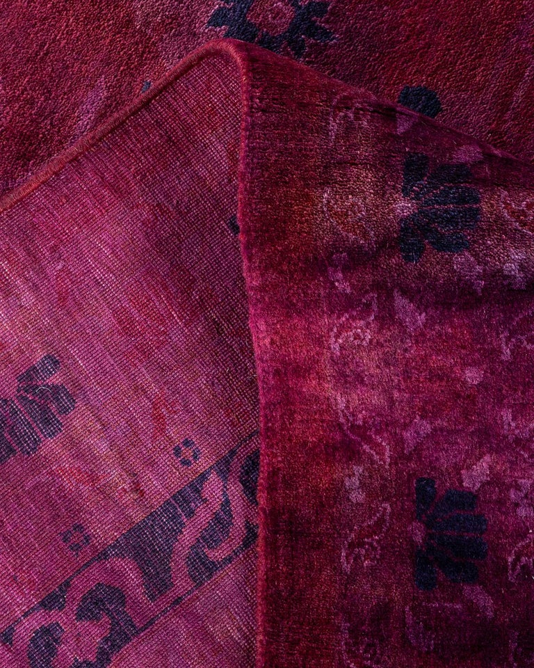 One of a Kind Hand Knotted Contemporary Overdyed Purple Area Rug For ...