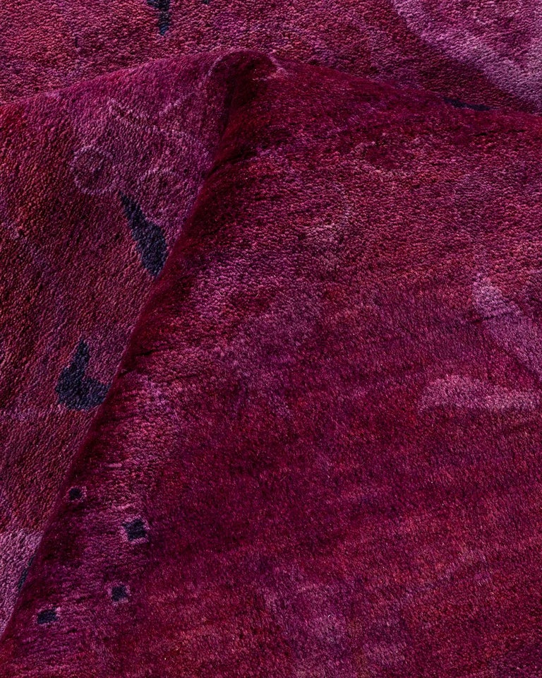 One of a Kind Hand Knotted Contemporary Overdyed Purple Area Rug For ...