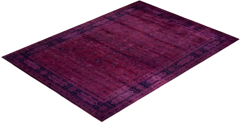 One of a Kind Hand Knotted Contemporary Overdyed Purple Area Rug For ...