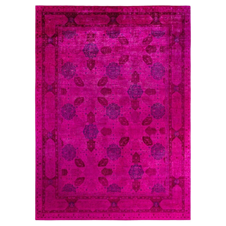 One of a Kind Hand Knotted Contemporary Overdyed Purple Area Rug For ...