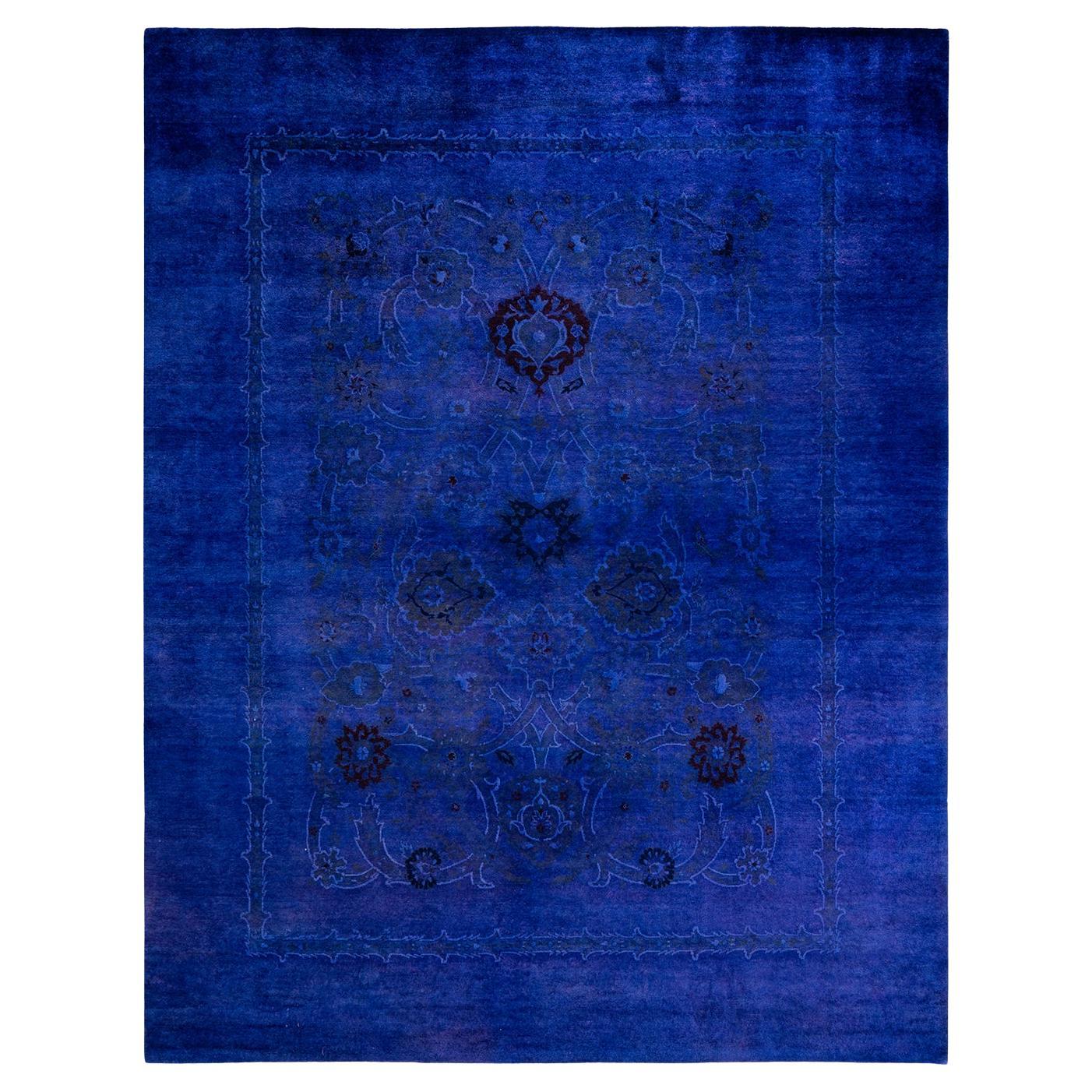 One of a Kind Hand Knotted Contemporary Overdyed Purple Area Rug For ...
