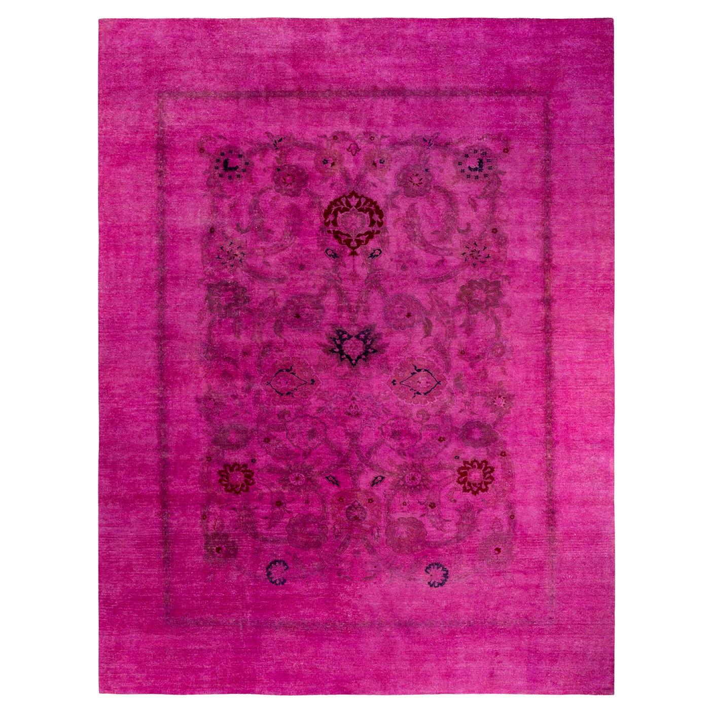 One of a Kind Hand Knotted Contemporary Overdyed Purple Area Rug For ...