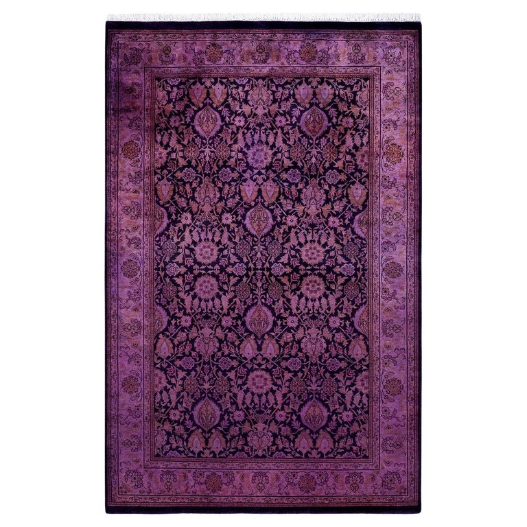 One of a Kind Hand Knotted Contemporary Overdyed Purple Area Rug For ...