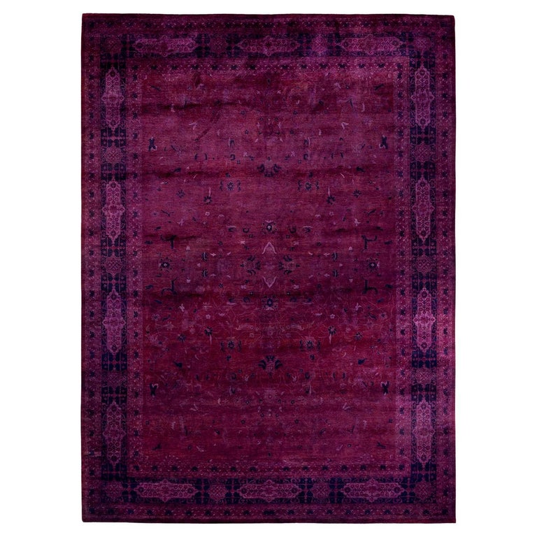 One of a Kind Hand Knotted Contemporary Overdyed Purple Area Rug For ...