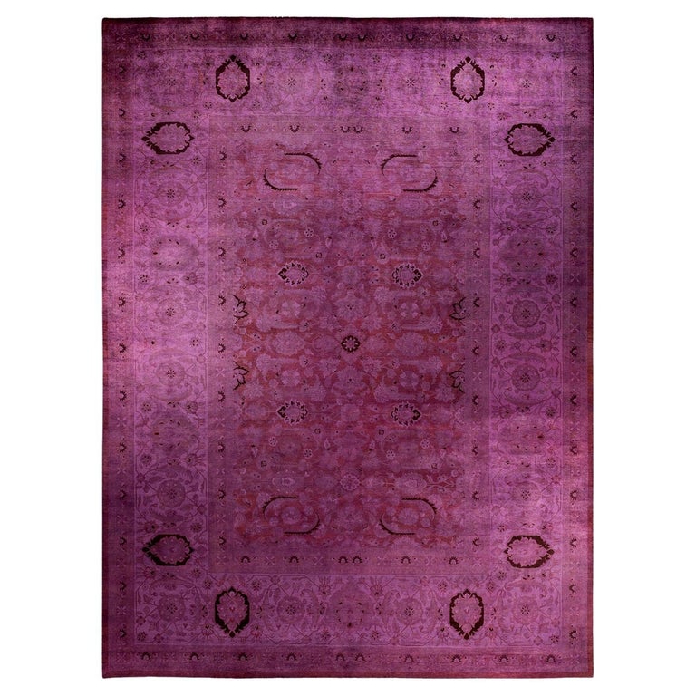 One of a Kind Hand Knotted Contemporary Overdyed Purple Area Rug For ...