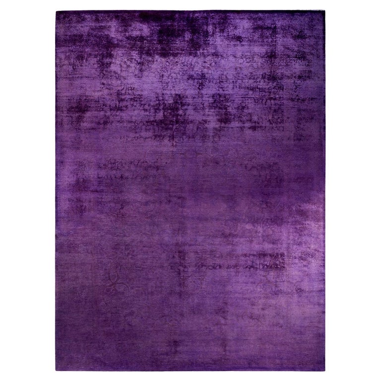 One of a Kind Hand Knotted Contemporary Overdyed Purple Area Rug For ...