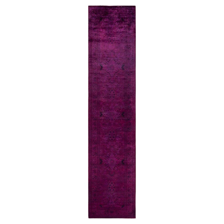 One of a Kind Hand Knotted Contemporary Overdyed Purple Runner For Sale ...
