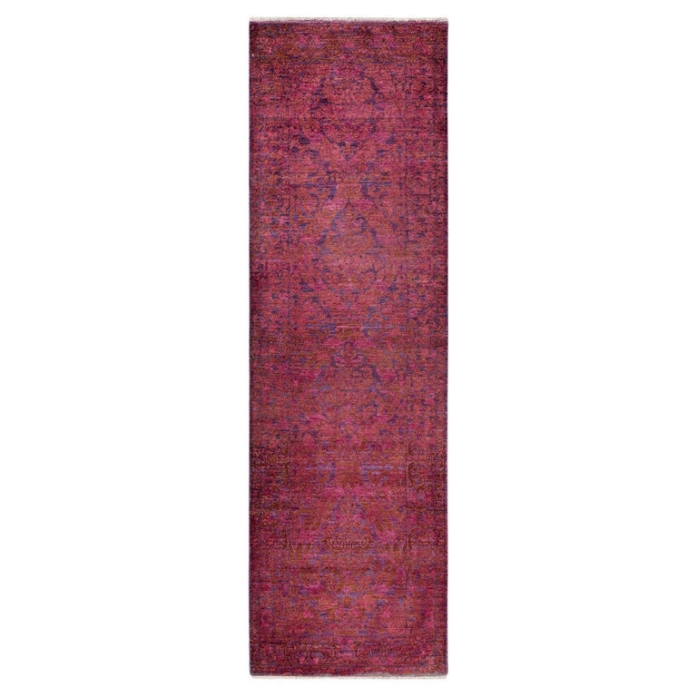 One of a Kind Hand Knotted Contemporary Overdyed Purple Runner For Sale ...