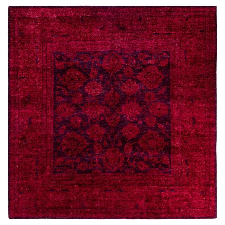 One of a Kind Hand Knotted Contemporary Overdyed Purple Square Area Rug ...