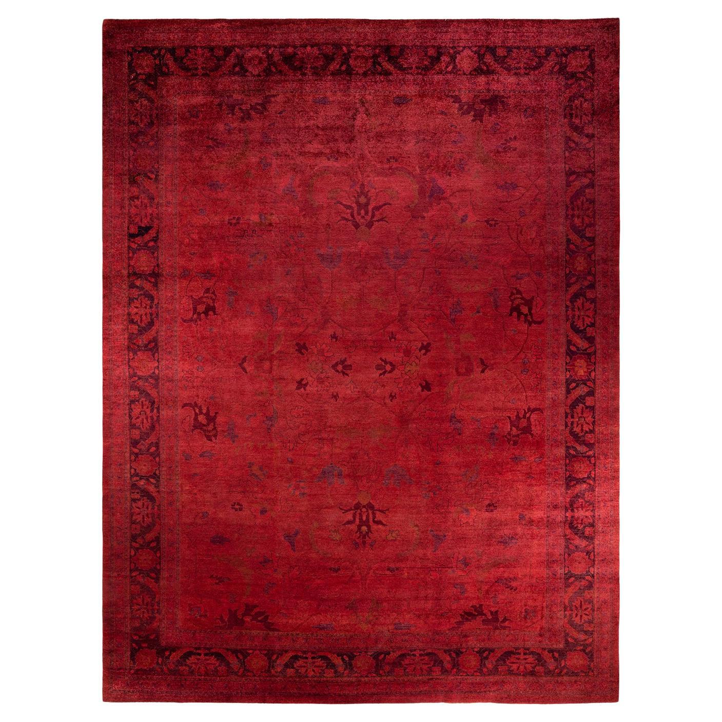One of a Kind Hand Knotted Contemporary Overdyed Red Area Rug For Sale ...