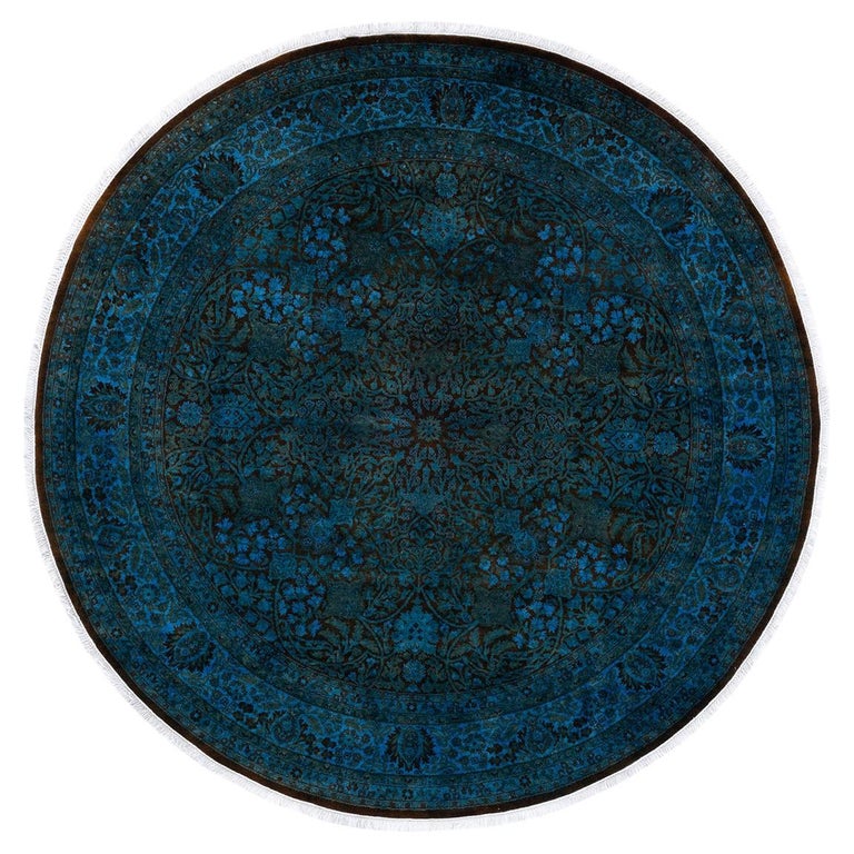 One of a Kind Hand Knotted Contemporary Overdyed Red Round Area Rug For ...