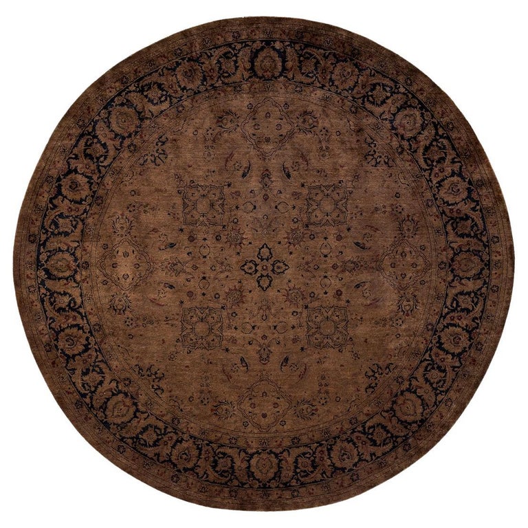 One of a Kind Hand Knotted Contemporary Overdyed Yellow Round Area Rug ...