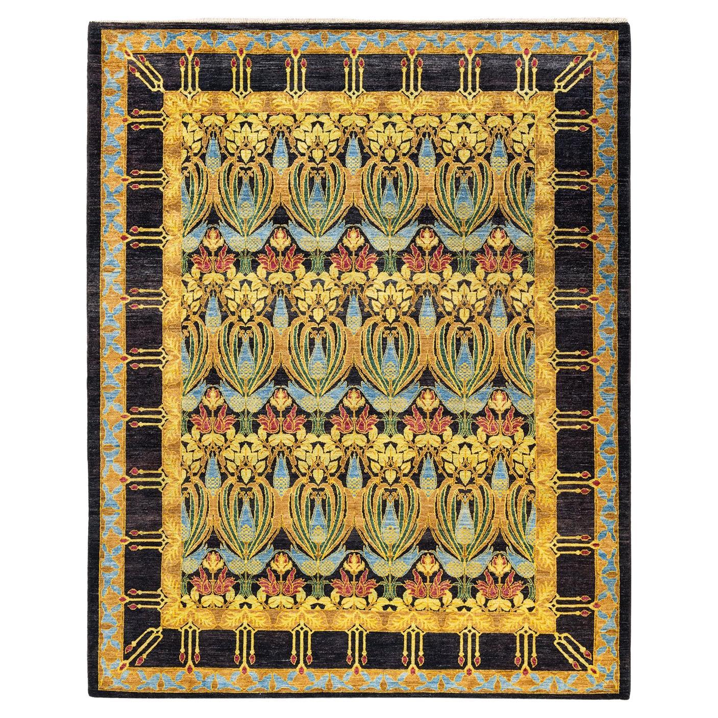 One-of-a-Kind Hand Knotted Floral Arts and Crafts Black Area Rug For ...