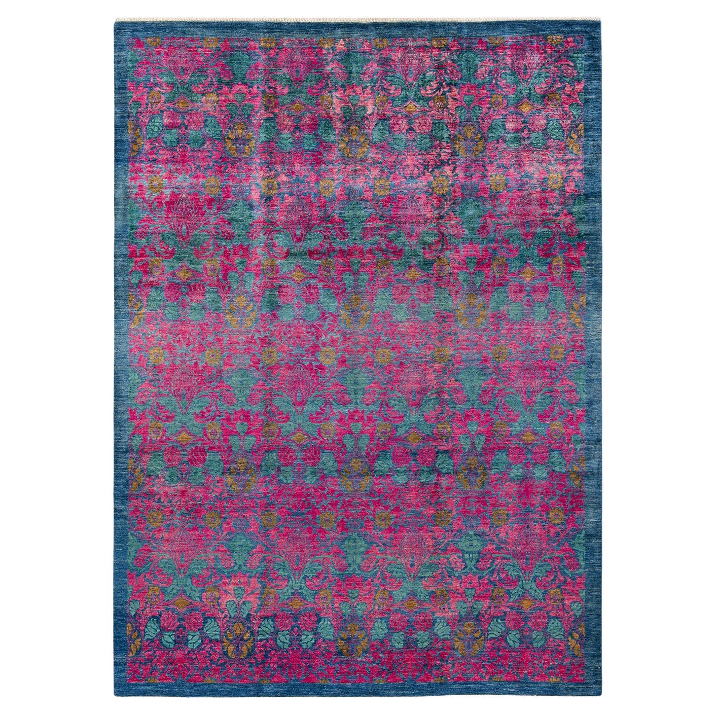 One-of-a-Kind Hand Knotted Floral Arts and Crafts Light Blue Area Rug ...