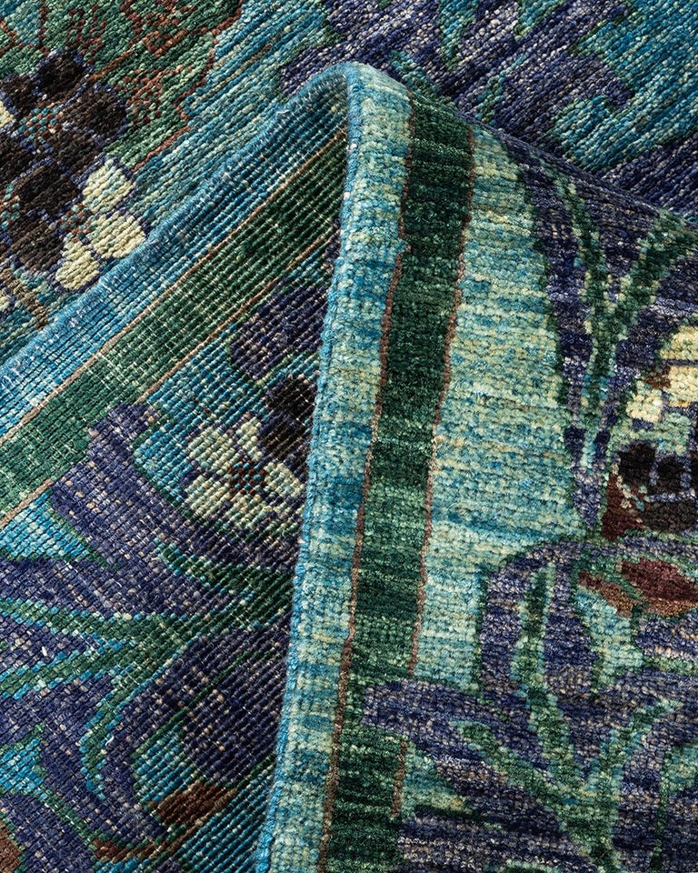 One-of-a-Kind Hand Knotted Floral Arts and Crafts Light Blue Area Rug ...