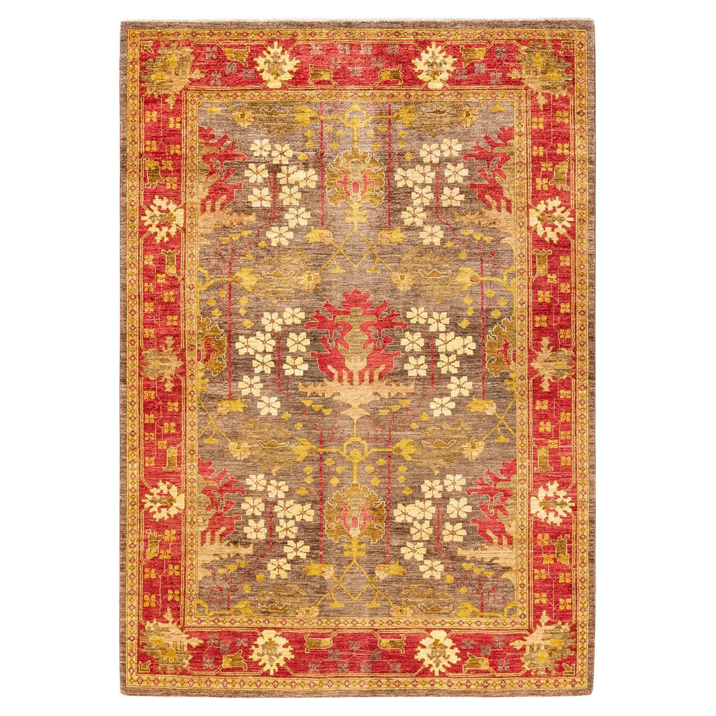 One of a Kind Hand Knotted Contemporary Floral Eclectic Light Gray ...