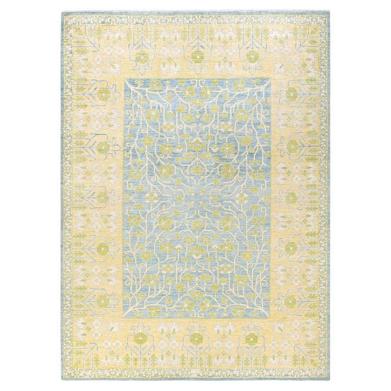 One-of-a-kind Hand Knotted Floral Eclectic Light Blue Area Rug For Sale ...