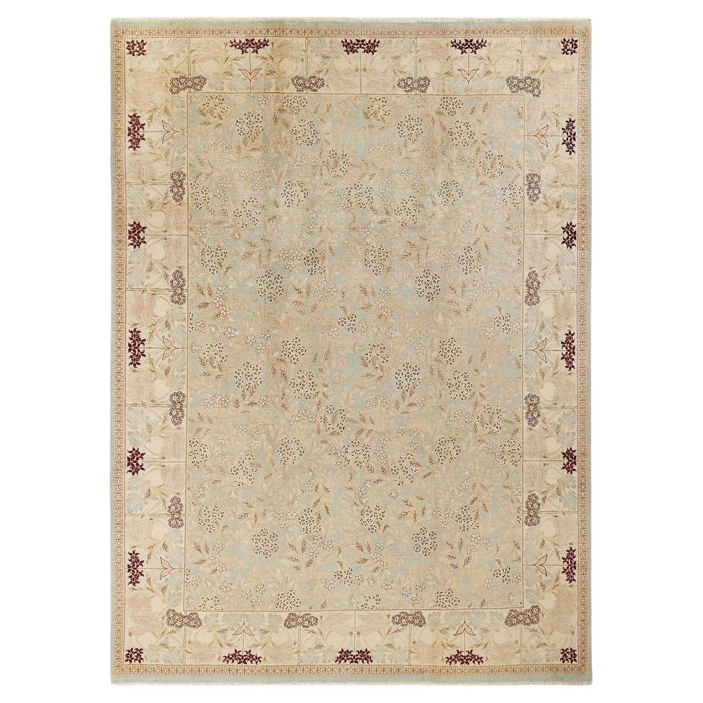 One-of-a-kind Hand Knotted Eclectic Light Blue Area Rug For Sale at 1stDibs