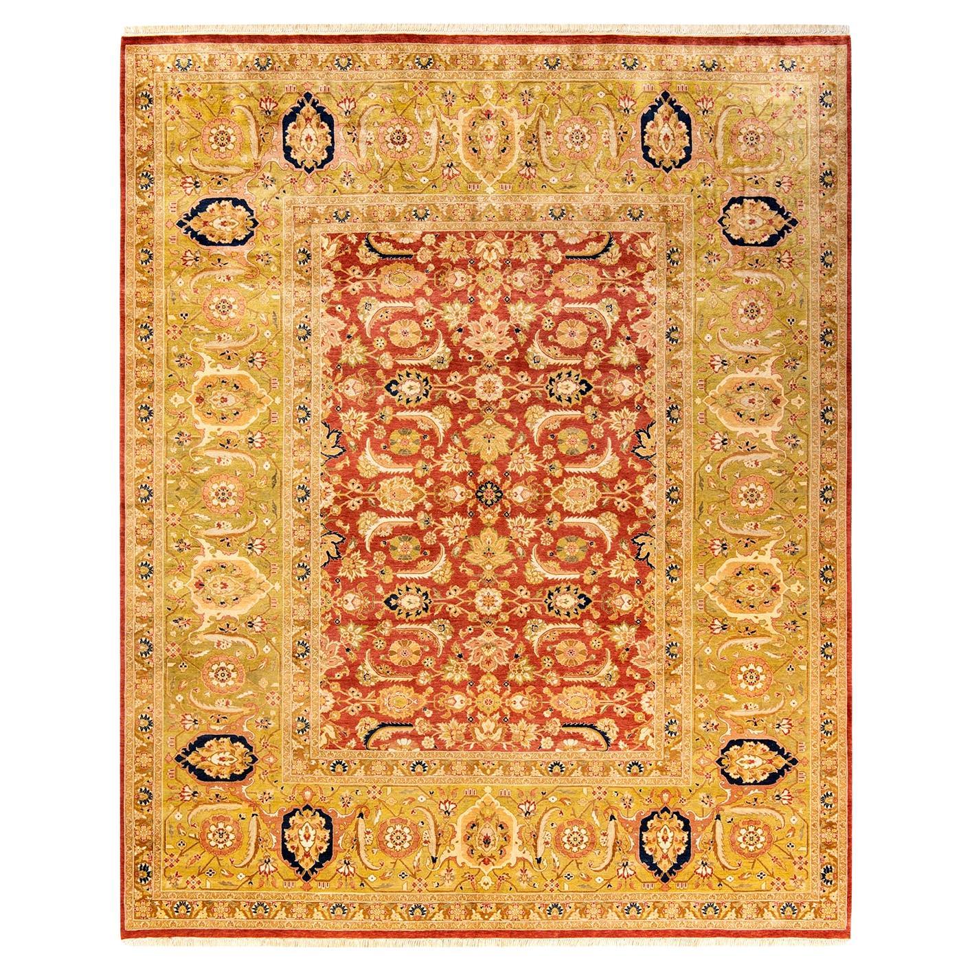 One-Of-A-Kind Hand Knotted Floral Mogul Orange Area Rug For Sale at 1stDibs
