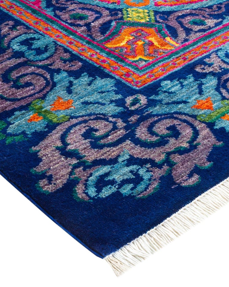 One-of-a-kind Hand Knotted Floral Suzani Blue Area Rug For Sale at 1stDibs