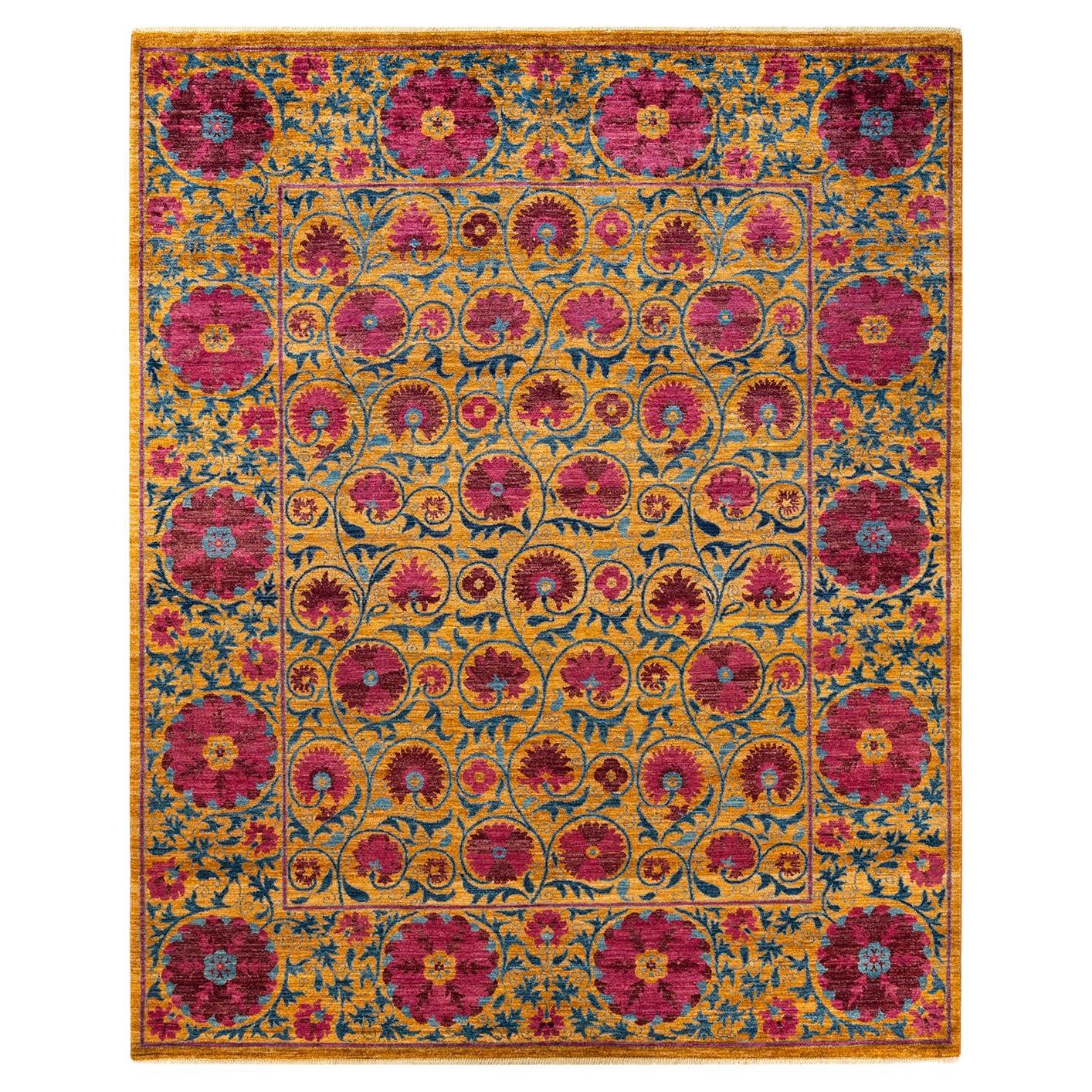 One-Of-A-Kind Hand Knotted Floral Suzani Yellow Area Rug For Sale at ...
