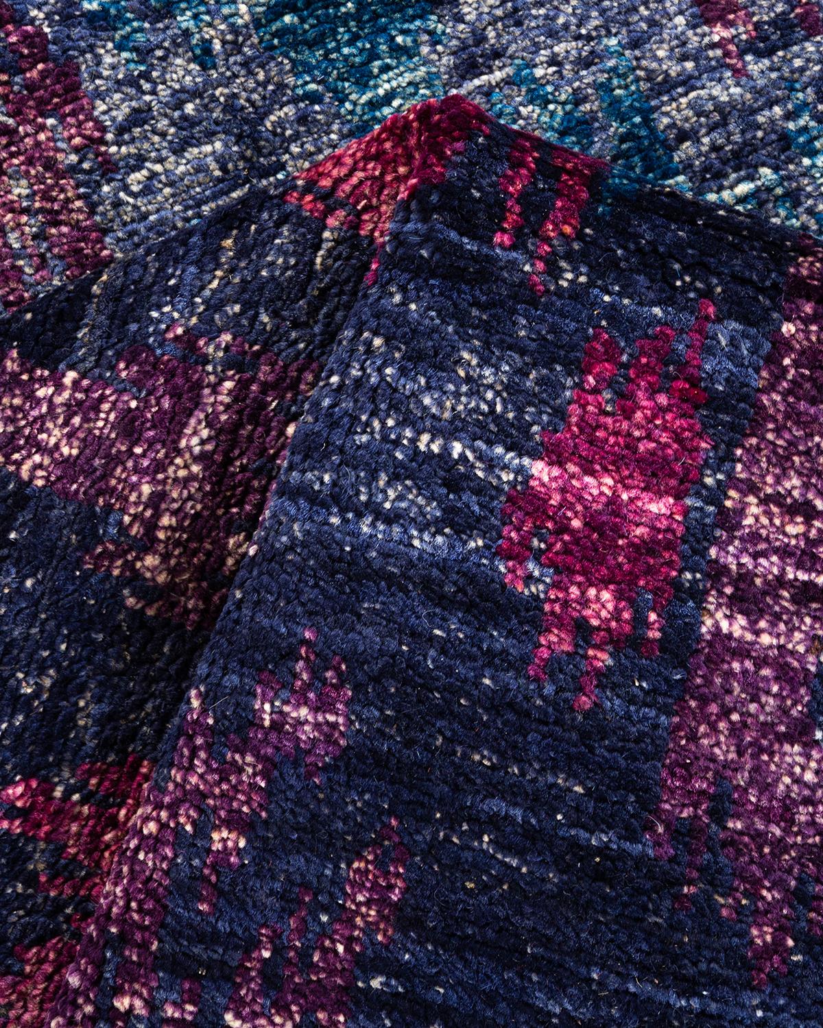 One-of-a-Kind Hand Knotted Ikat Modern Purple Area Rug at 1stDibs