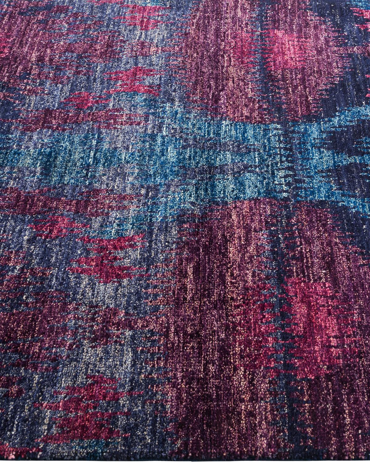 One-of-a-Kind Hand Knotted Ikat Modern Purple Area Rug at 1stDibs