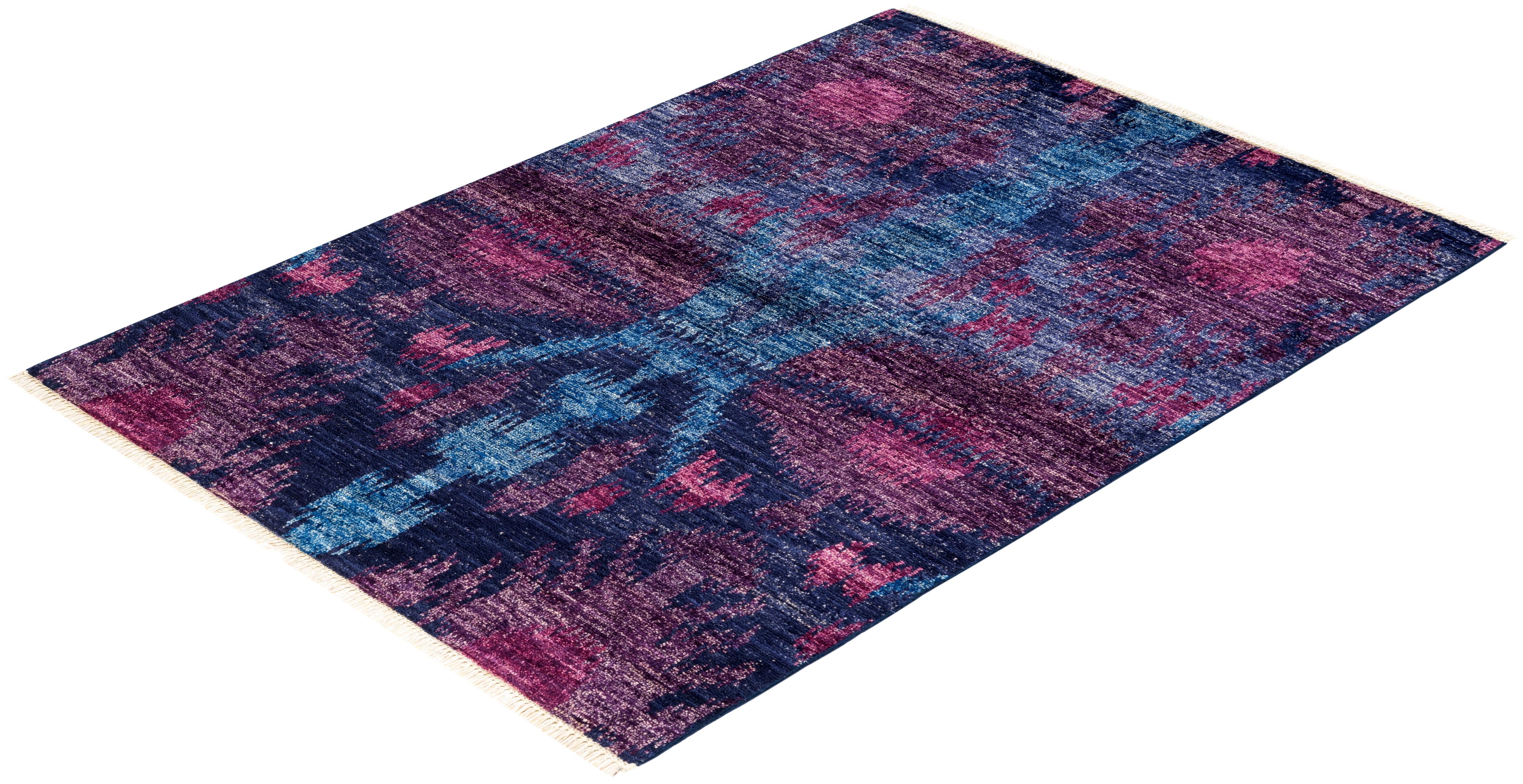 One-of-a-Kind Hand Knotted Ikat Modern Purple Area Rug at 1stDibs