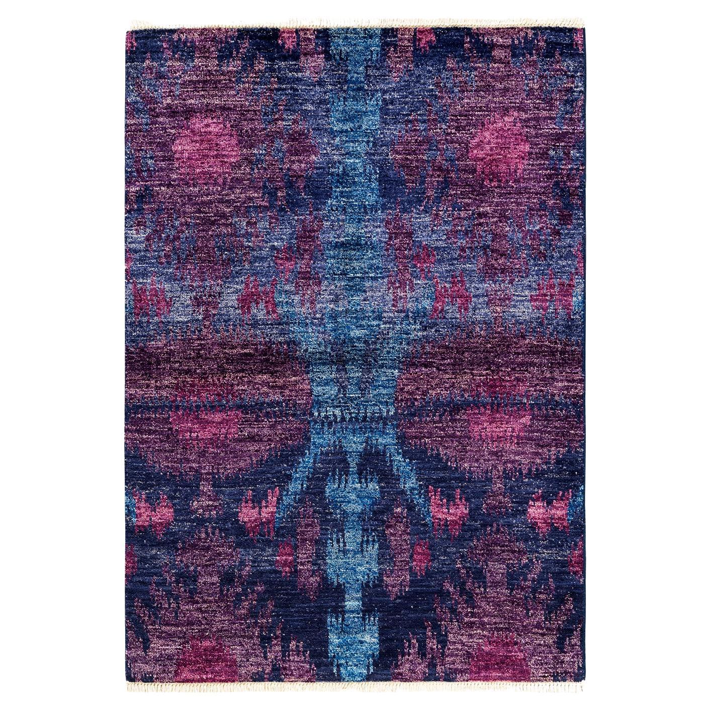 One-of-a-Kind Hand Knotted Ikat Modern Purple Area Rug at 1stDibs