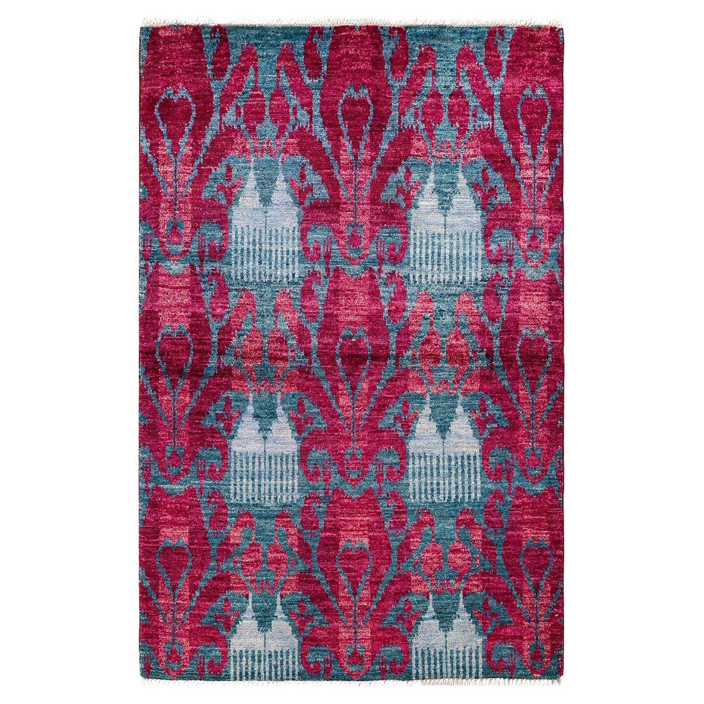 One-of-a-Kind Hand Knotted Ikat Modern Purple Area Rug at 1stDibs